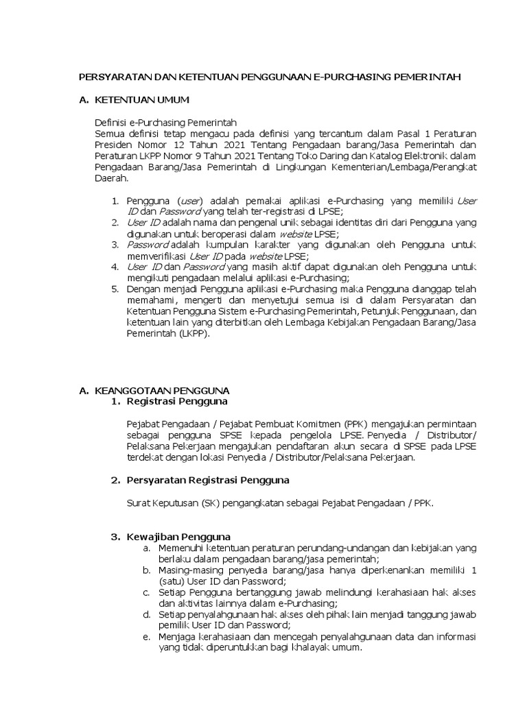 Syarat Dan Ketentuan Penggunaan E-Purchasing PDF | PDF