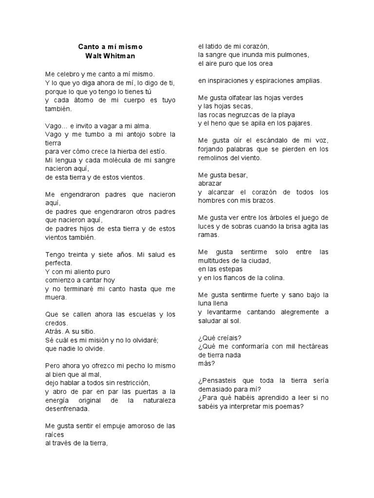 Canto A Mí Mismo Walt Whitman | PDF