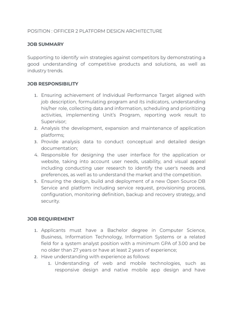 Job Posting - Officer 2 Platform Design Architecture | PDF