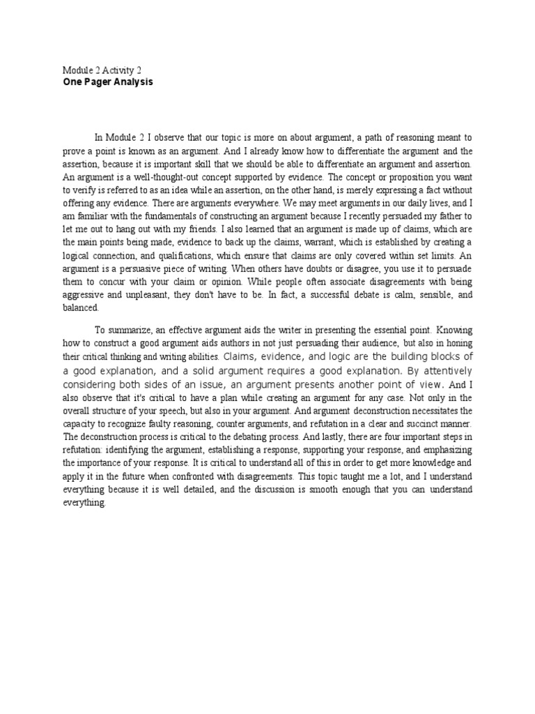 Module 2 One Pager Analysis. | PDF | Argument | Evidence