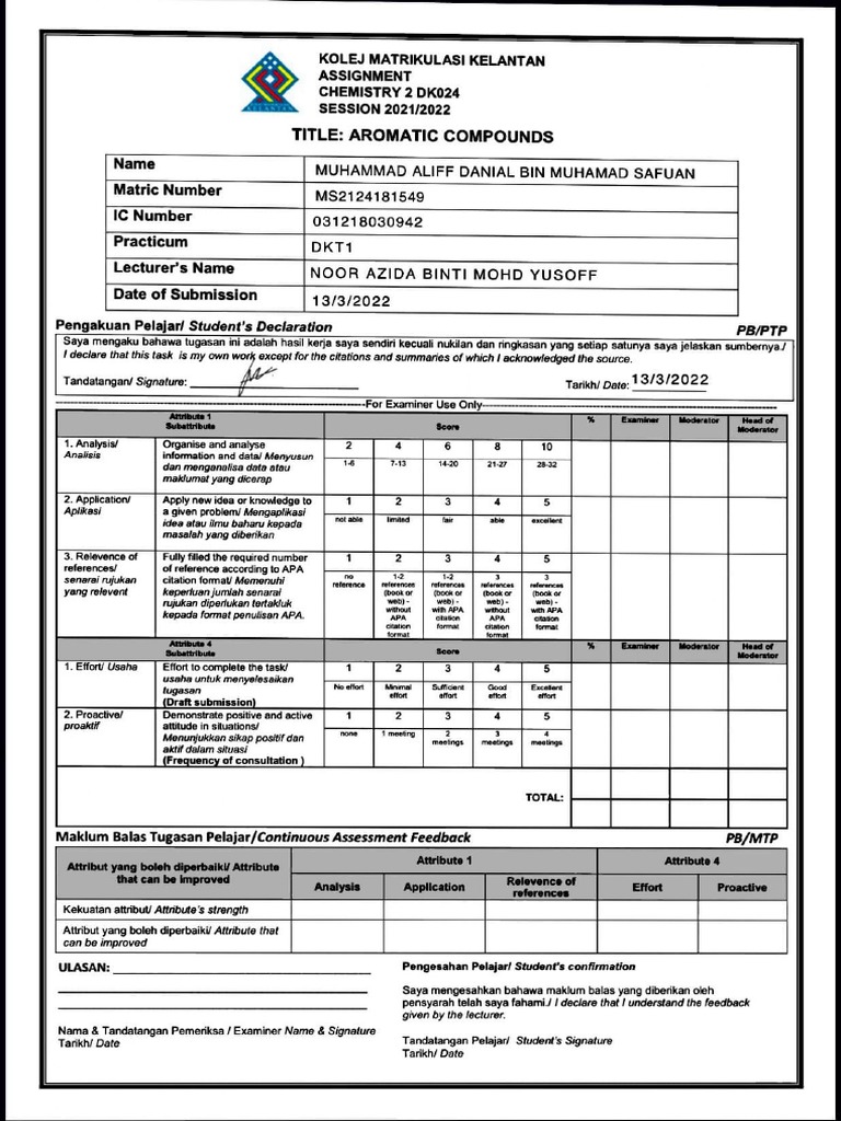 ASSIGNMENT CHEMISTRY DK024 (1) | PDF