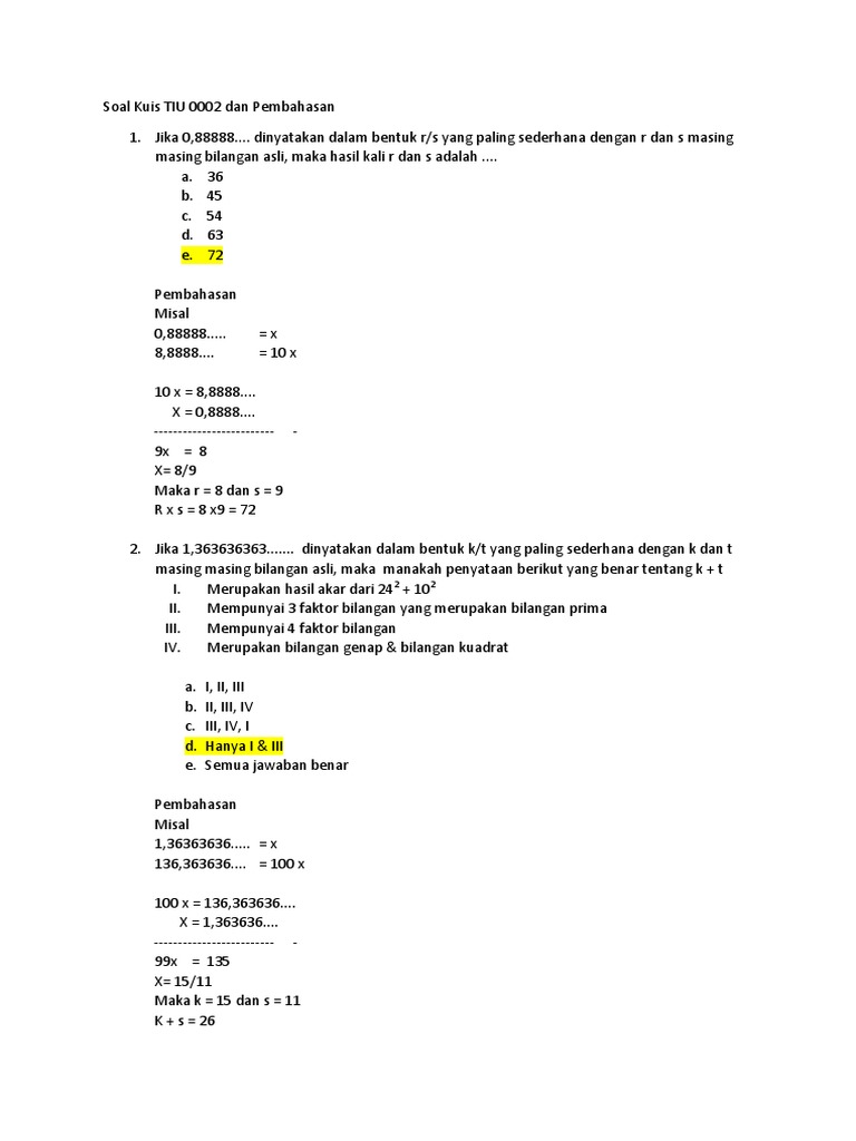 Soal Kuis TIU 0002 Dan Pembahasan PDF | PDF