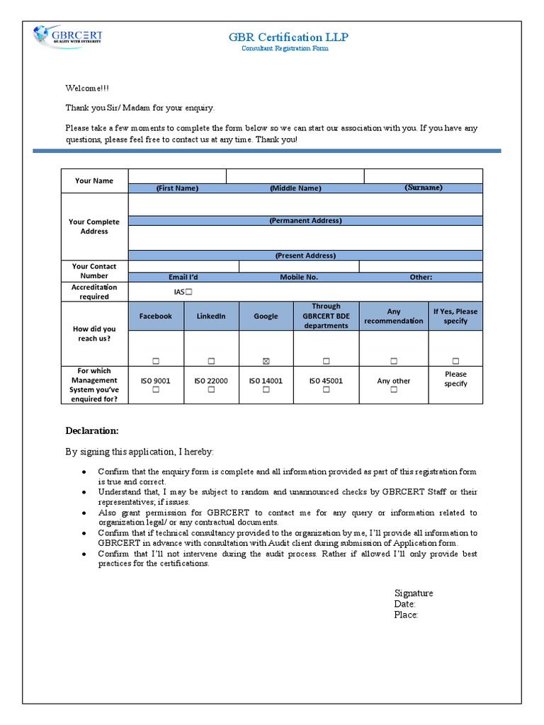 Consultant Registration Form Guide | PDF | Business