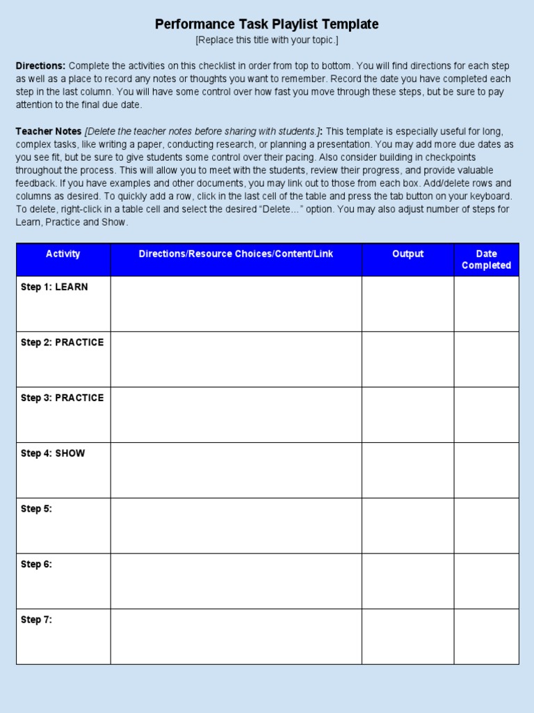 Performance Task Playlist Template | PDF | Rubric (Academic) | Hyperlink