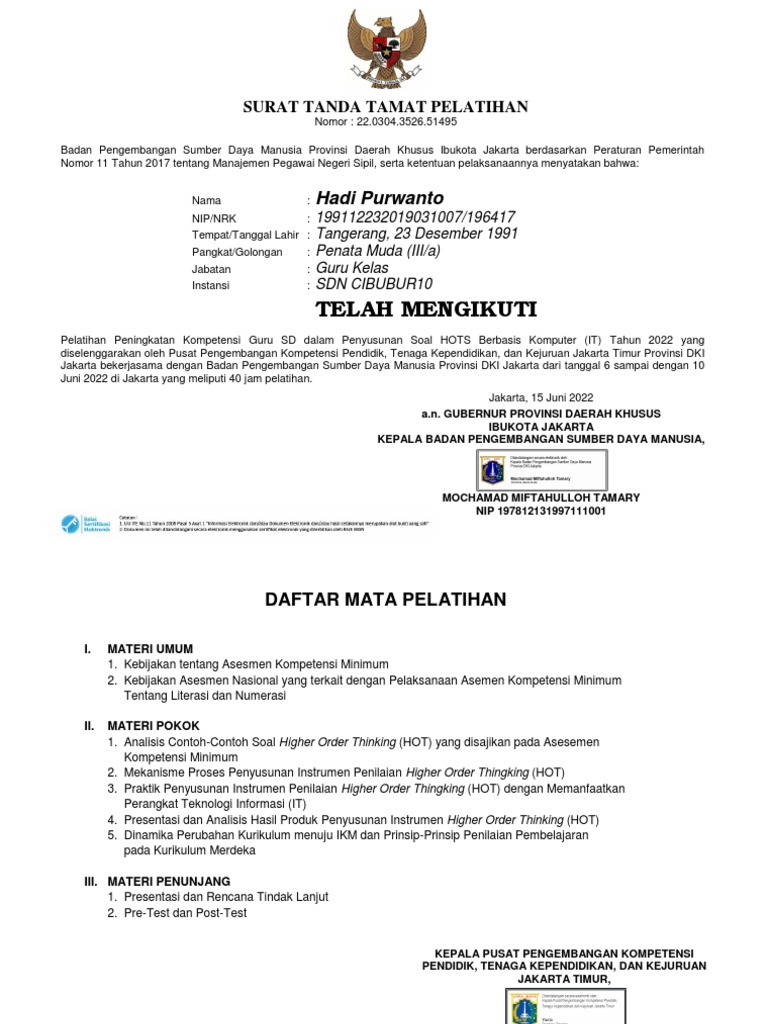 Telah Mengikuti: Hadi Purwanto | PDF