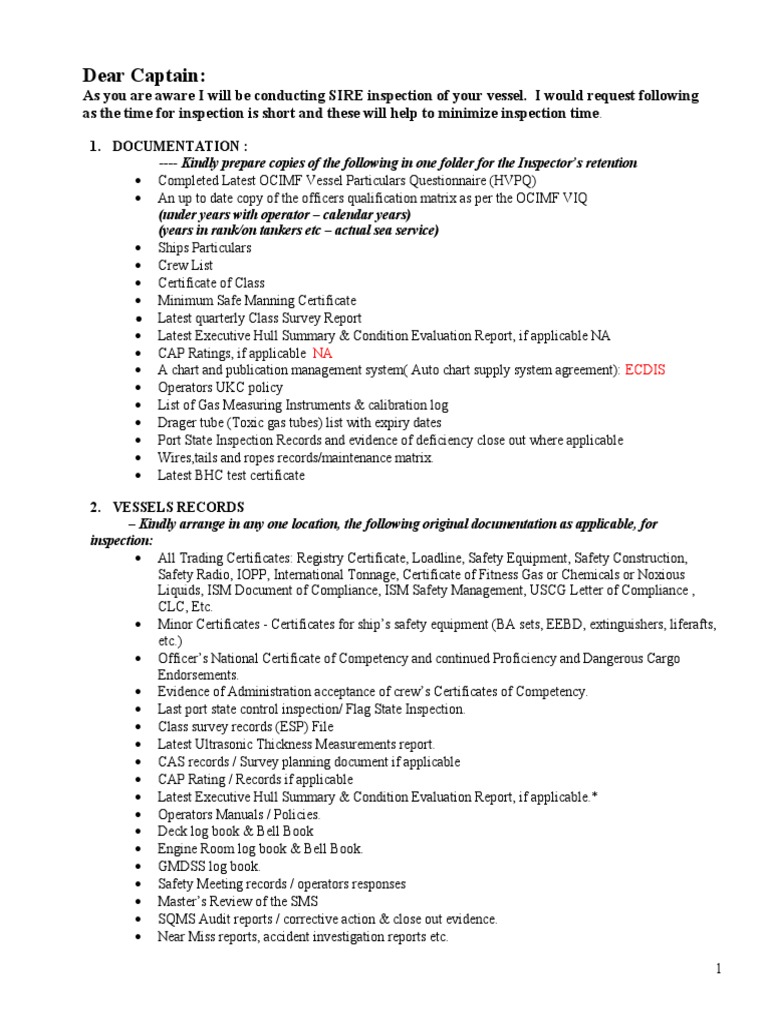 Preparing for an Upcoming SIRE Inspection: A Checklist of Required ...