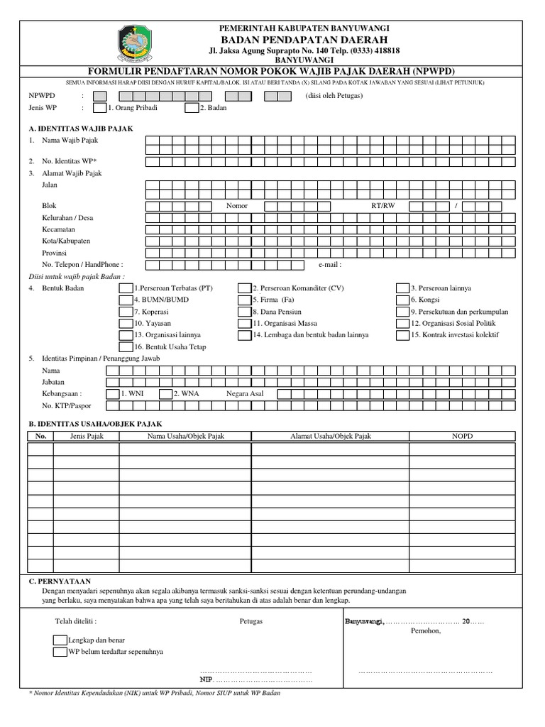 Form Pendaftaran NPWPD | PDF | Hukum