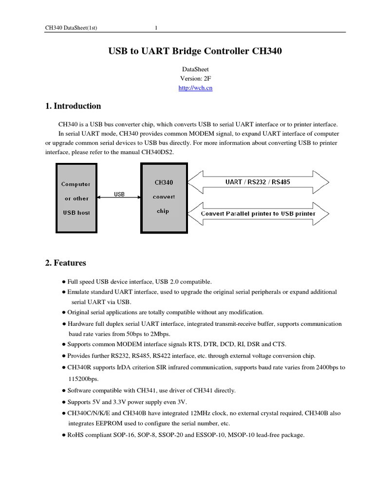 CH340 USB to UART Bridge Datasheet | PDF