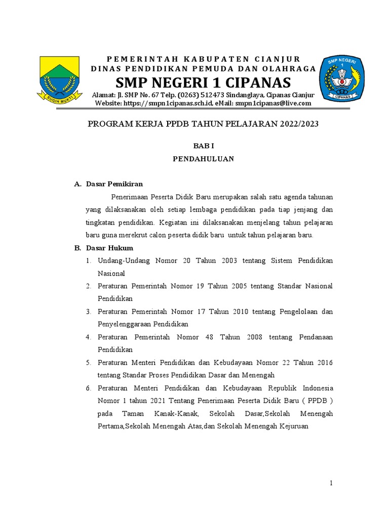 Program PPDB SMPN 1 Cipanas 2022 | PDF