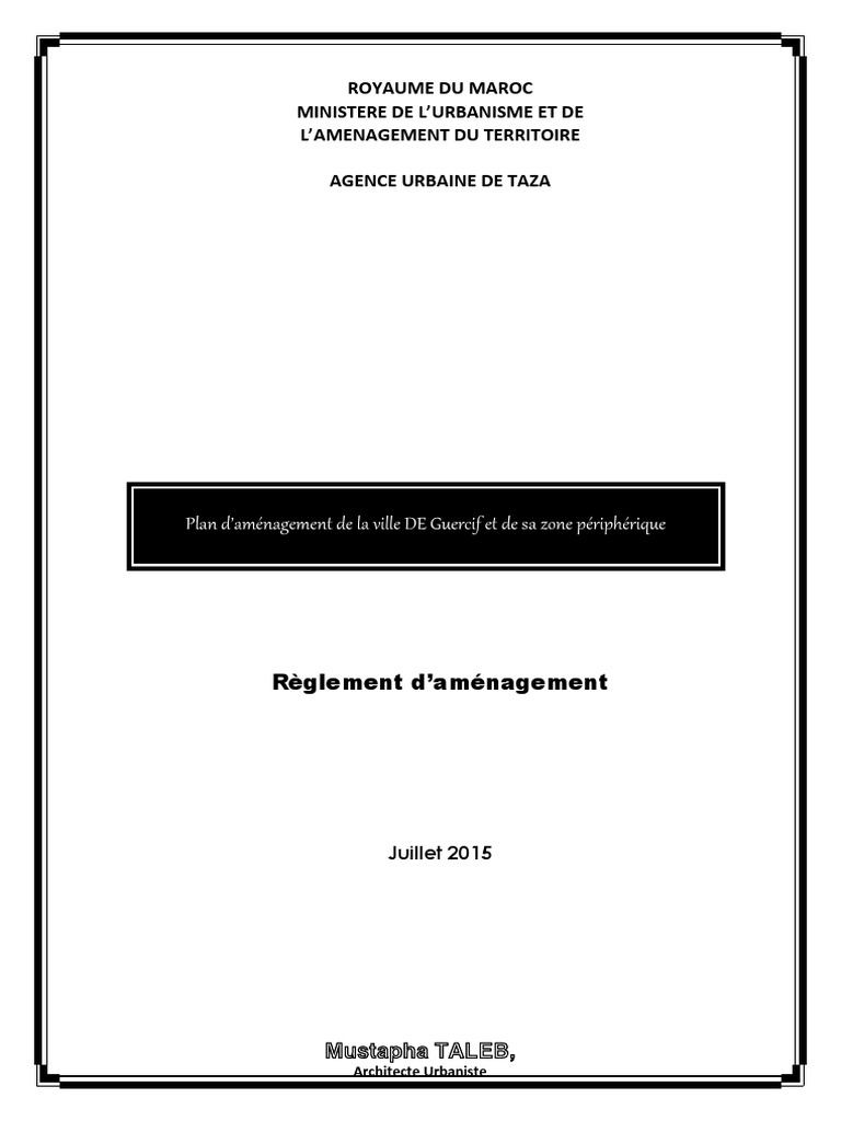 Reg-Plan D'amenagement de La Ville de Guercif Et de Sa Zone ...
