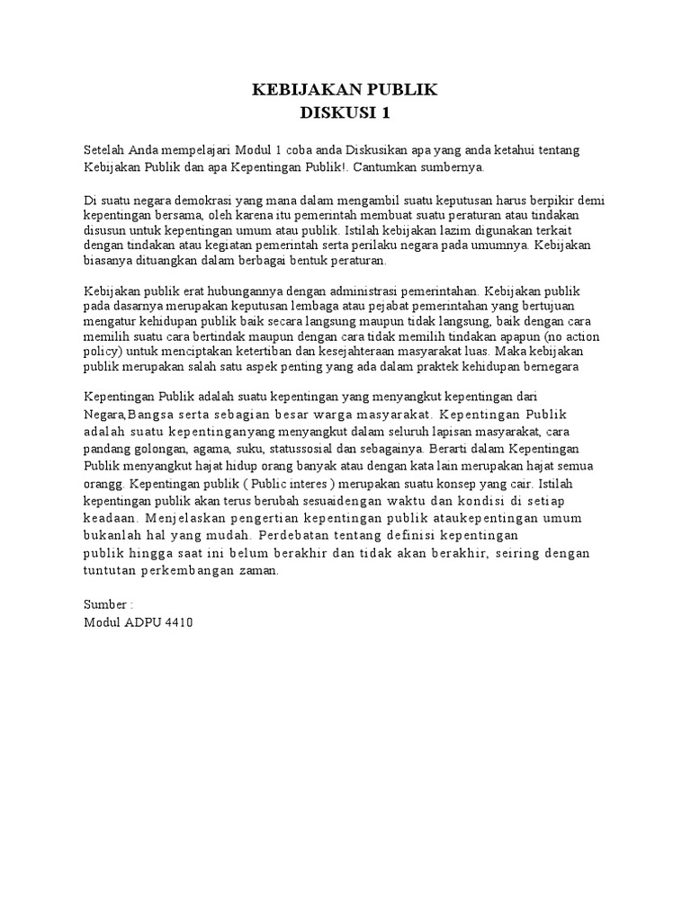 Diskusi 1 KEBIJAKAN PUBLIK | PDF