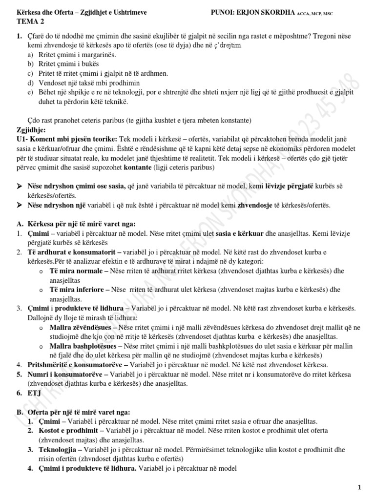 Tema 2 - Kerkesa Dhe Oferta - Zgjidhjet e Ushtrimeve Version I Ri 2019 | PDF