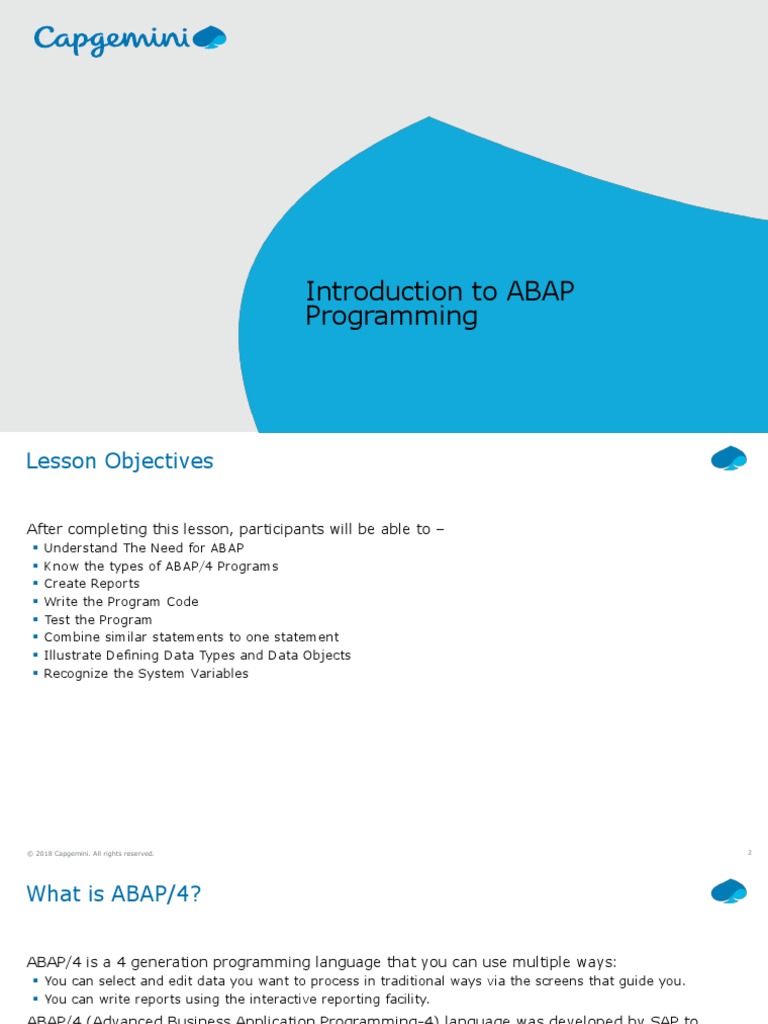Classbook Lessons Abap Part I Lesson2 Download Free Pdf Computer Program Programming
