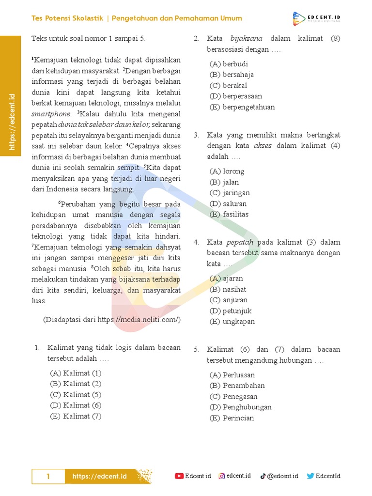 Pengetahuan Dan Pemahaman Umum TPS-text 1-Soal Simulasi UTBK 2023 PDF | PDF