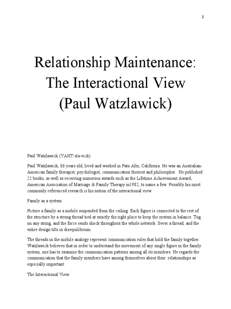 Paul Watzlawick's Interactional View Theory | PDF | Communication ...