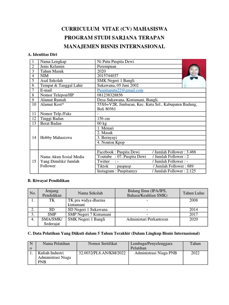 07 - Ni Putu Puspita Dewi - 5B MBI - CV Mahasiswa Bisnis Internasional ...