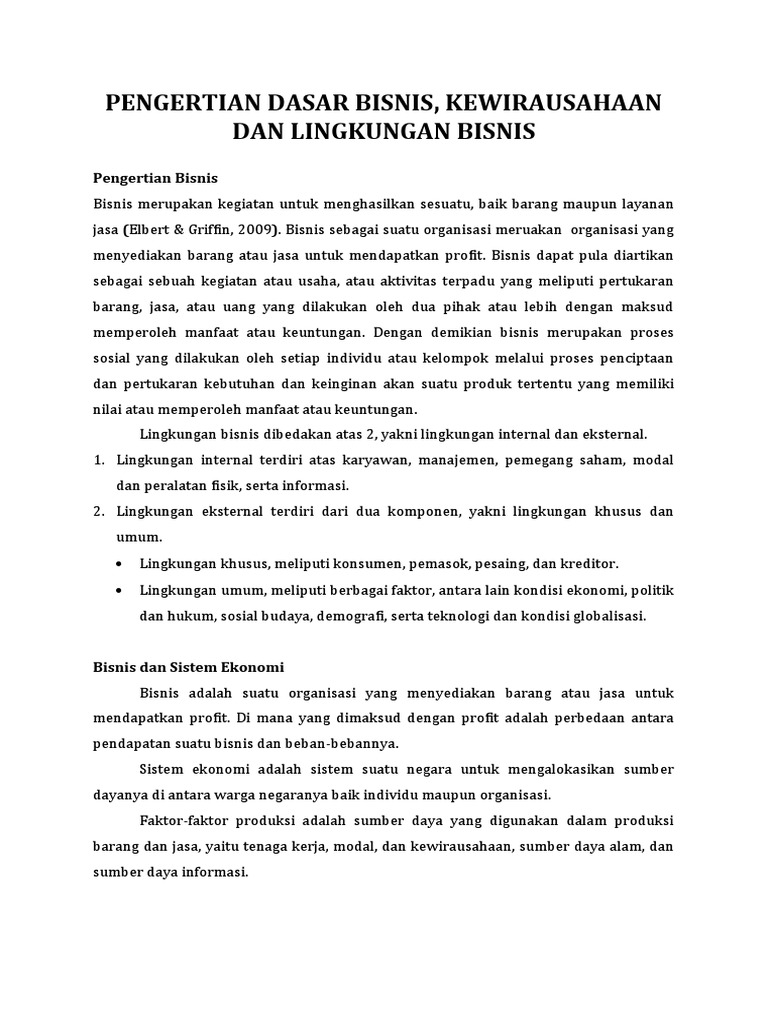 Pengertian Dasar Bisnis | PDF