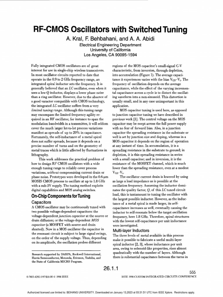 RF-CMOS Oscillators with Wide Tuning | PDF | Capacitor | Mosfet