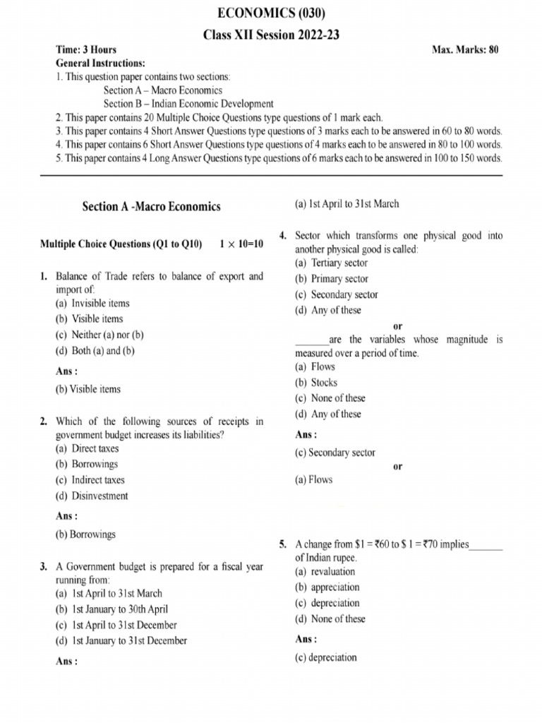 Guess Paper of Eco With Solution Class 12 Board | PDF