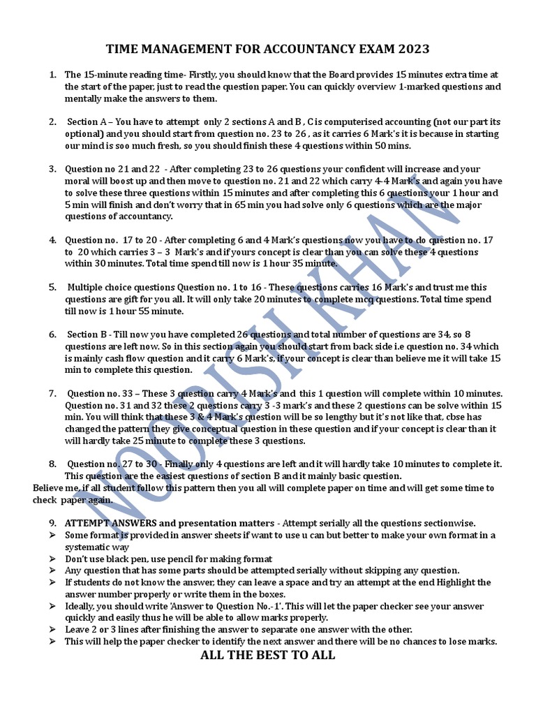 Time Management for Accountancy Exam 2023 | PDF | Multiple Choice ...