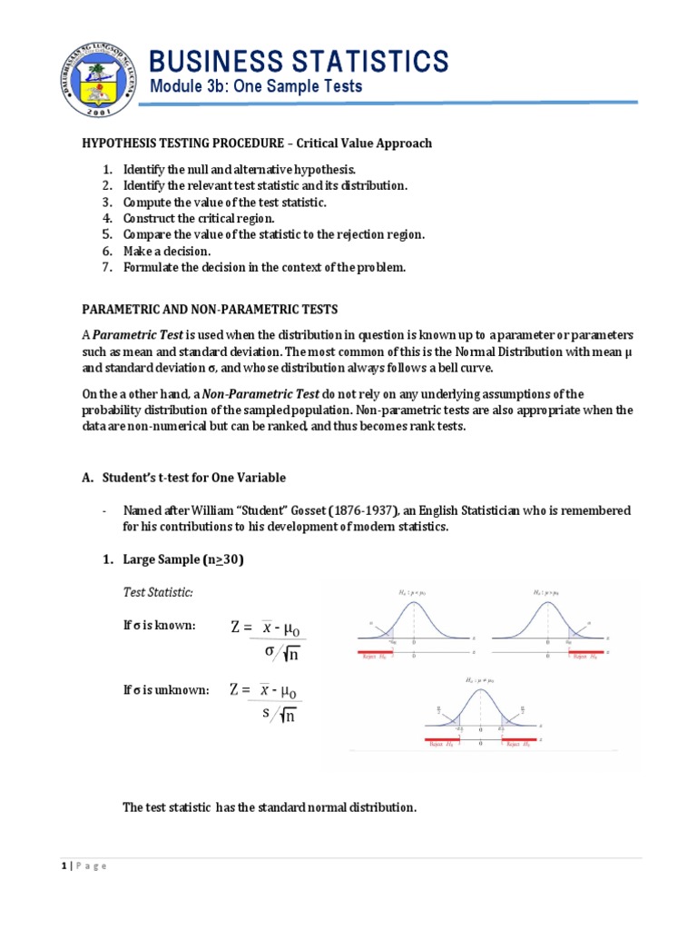Module 3b - One Sample Tests - Docx 1 PDF | PDF | Statistical ...