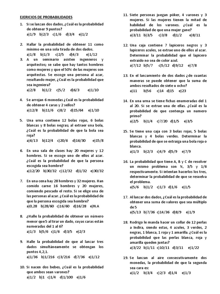Ejericios de Probabilidades | PDF
