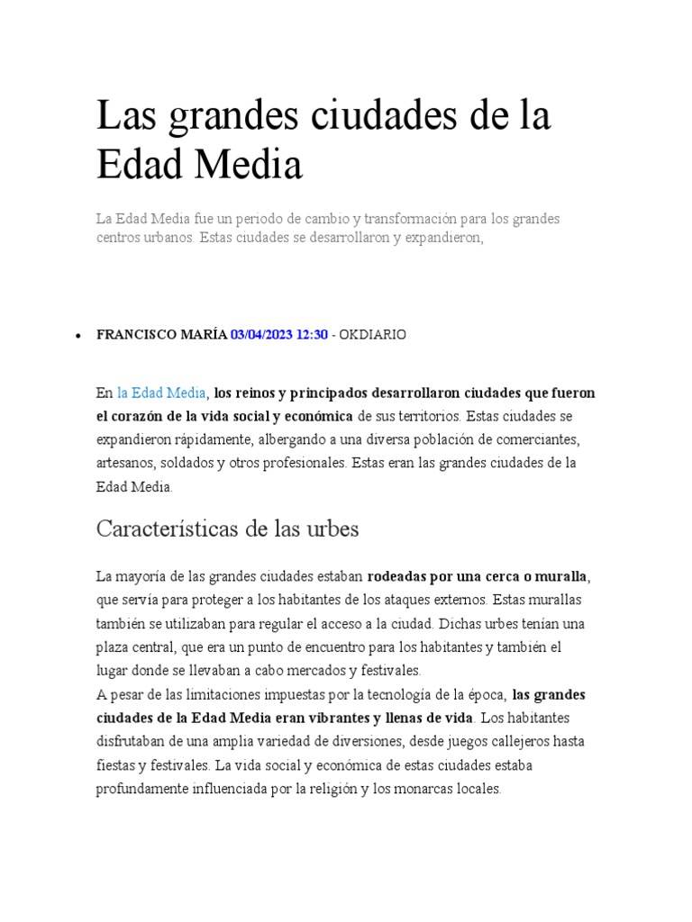Grandes ciudades de la Edad Media | PDF | Edades medias | Italia