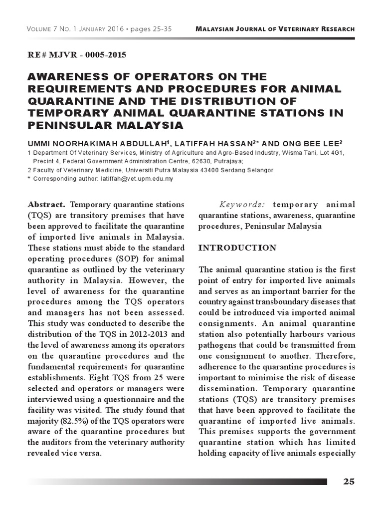 Awareness of Operators On The Requirements and Procedures For Animal ...