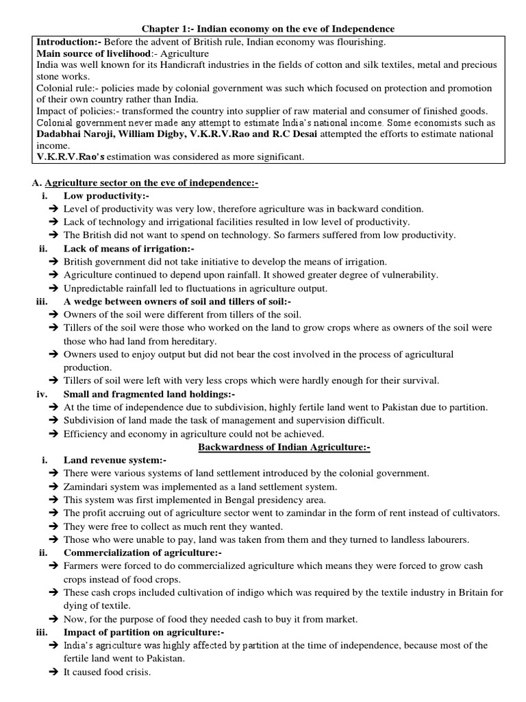 Indian Economic Development Notes and Q/A Booklet | PDF | Agriculture ...