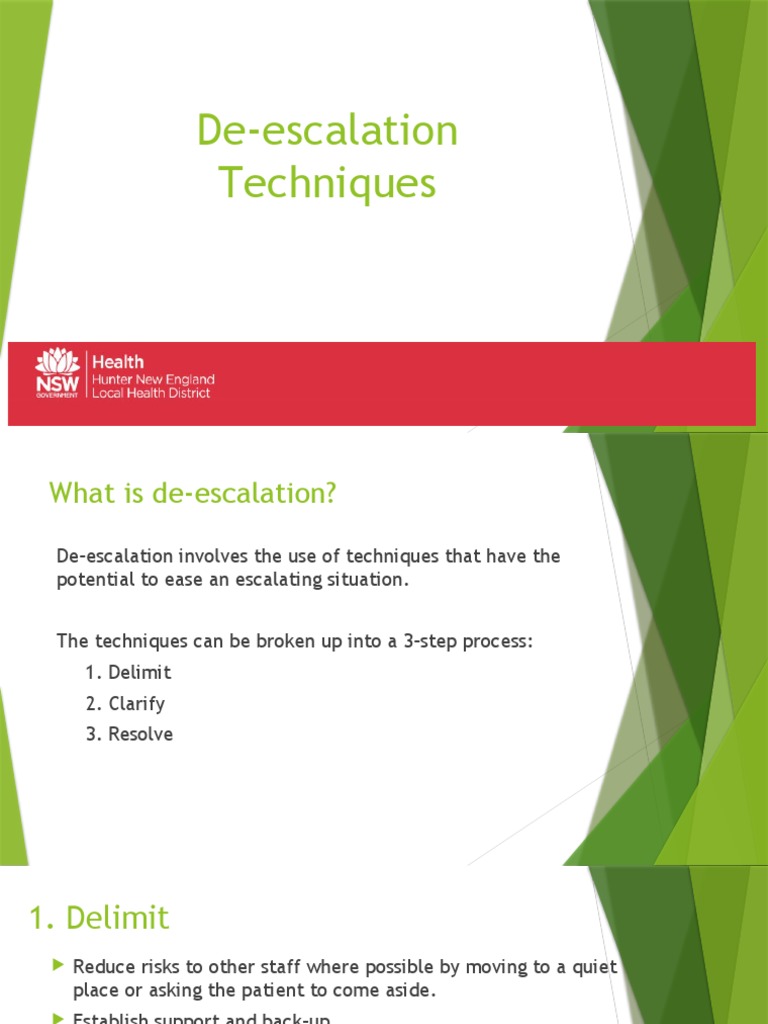De-Escalation - Aggression Management Techniques | PDF | Empathy | Risk