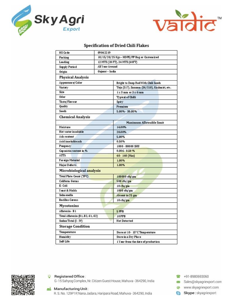 Chili Flakes - Specification | PDF