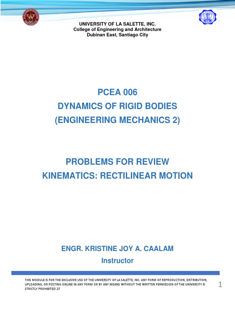PCEA 006 - Module 1 - Kinematics (Rectilinear Motion) - Sample Problems For Review | PDF ...