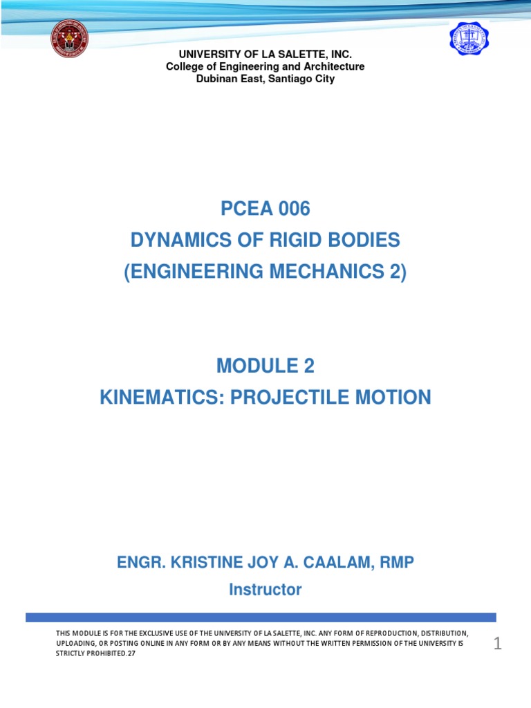 PCEA 006 - Module 2 - Kinematics (Projectile Motion) | PDF | Force | Projectiles
