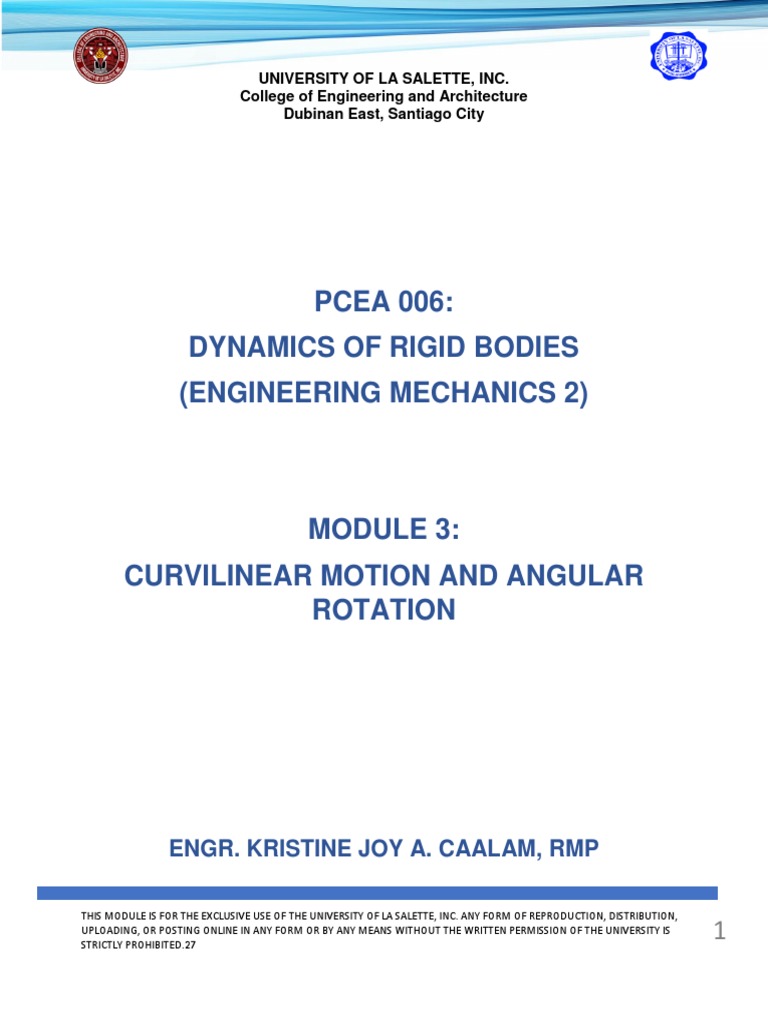 PCEA 006 - Module 3 - Curvilinear Motion and Angular Rotation | PDF | Acceleration | Kinematics