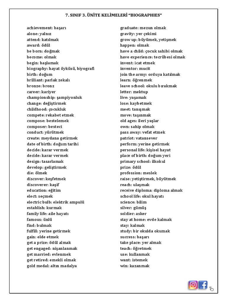 Sinif Ingilizce 3. Unite Kelimeleri by Ingilizceciyiz | PDF