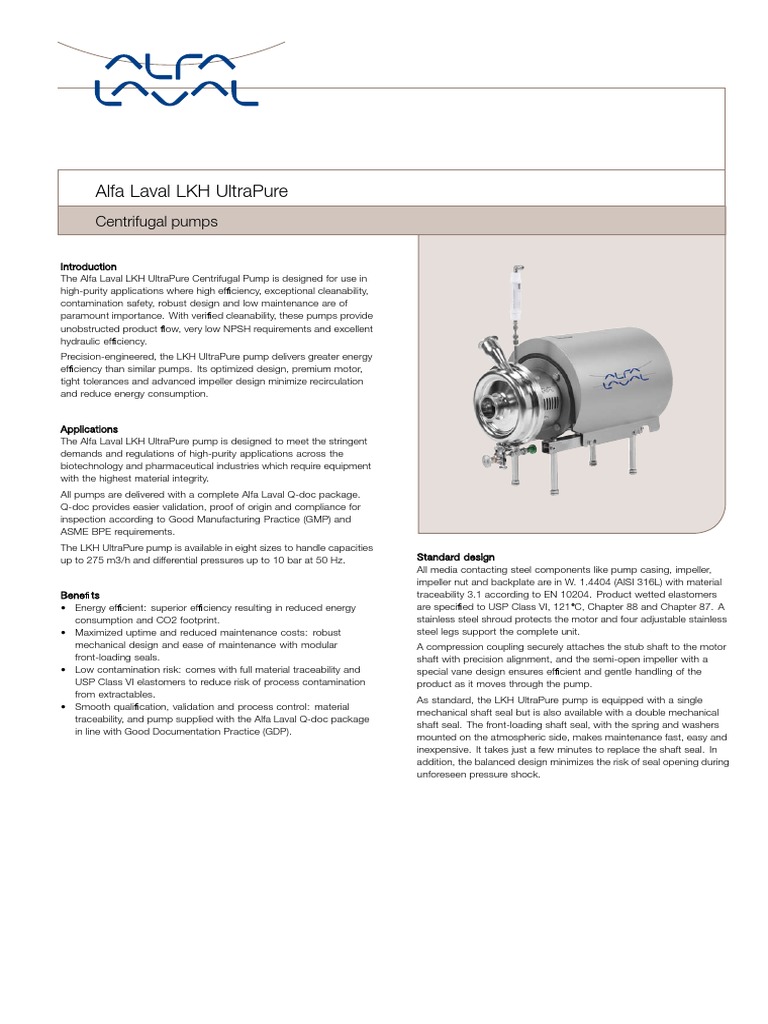 Alfa Laval LKH Ultrapure Centrifugal Pump - Product Leaflet | PDF ...