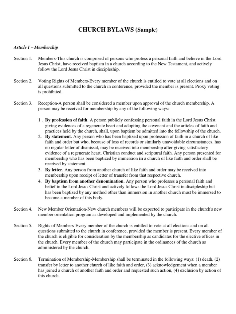 Church Bylaws Sample | Download Free PDF | Baptism | Christian Church