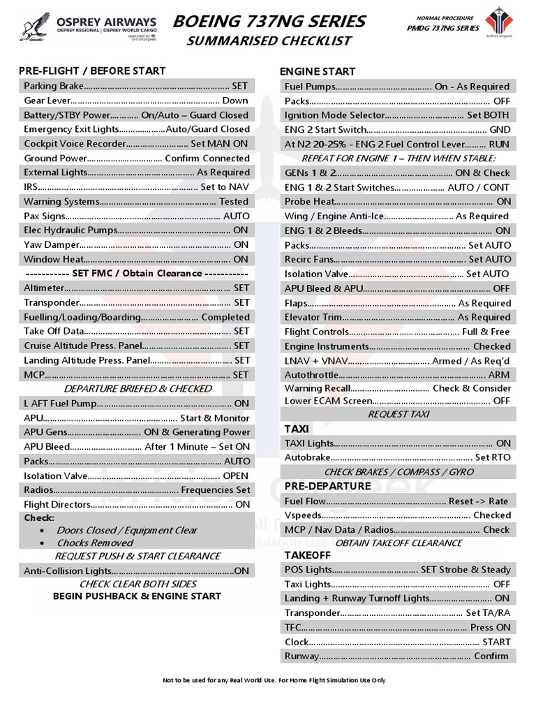 PMDG B737NG Checklist BritishAvgeek V3 | PDF | Aviation | Aircraft
