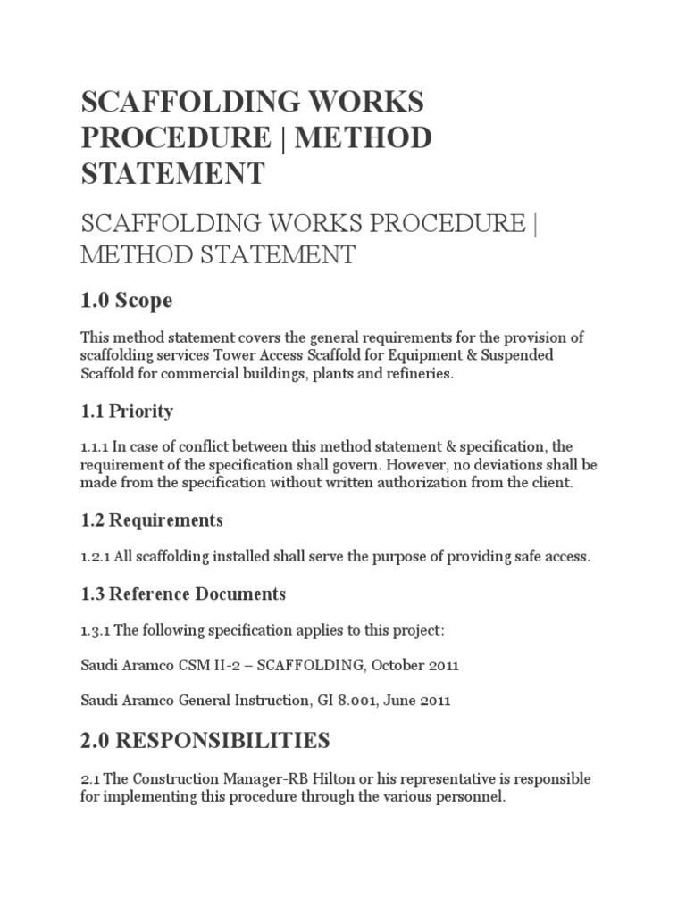 Scaffolding Works Procedure | PDF