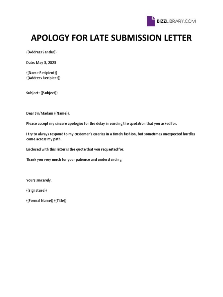 Apology For Late Submission Letter Pdf