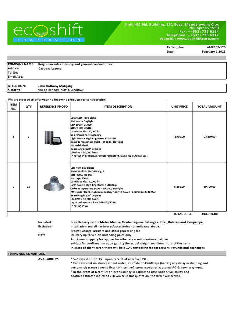 Reign-Nan Sales Industry and General Contractor Inc. - AME000-129 PDF | PDF