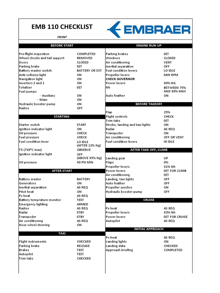 Emb 110 Checklist | PDF