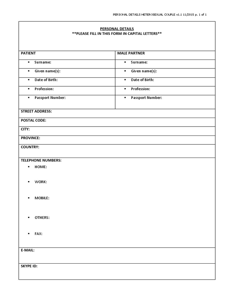 Personal Details Couples English v1.1 | PDF