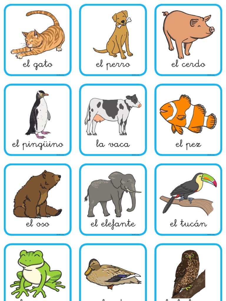 Tarjetas de animales para imprimir | PDF