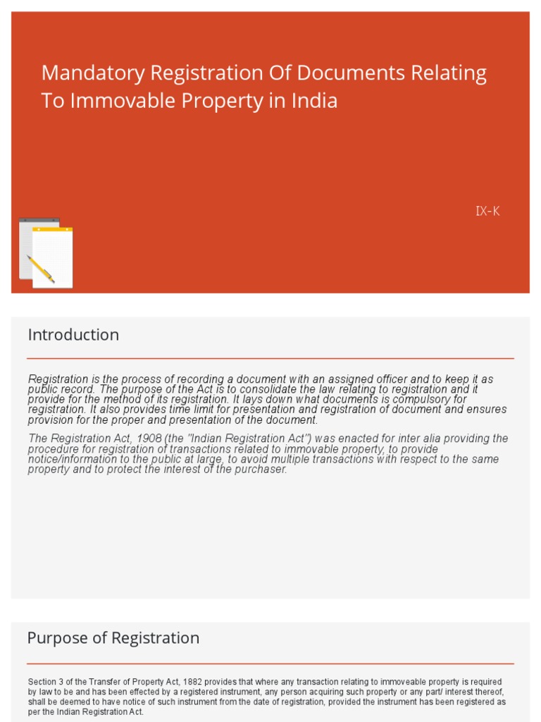 Mandatory Registration of Documents Relating to Immovable Property in ...