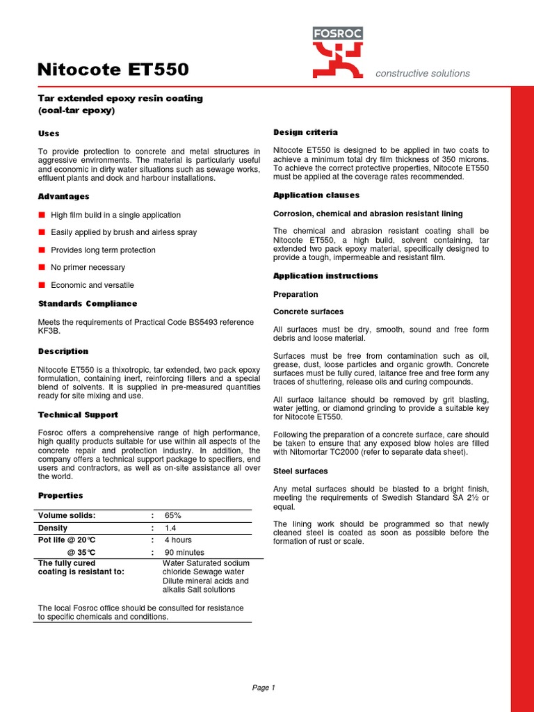 TDS Nitocote ET550 Saudi Arabia | PDF | Concrete | Epoxy