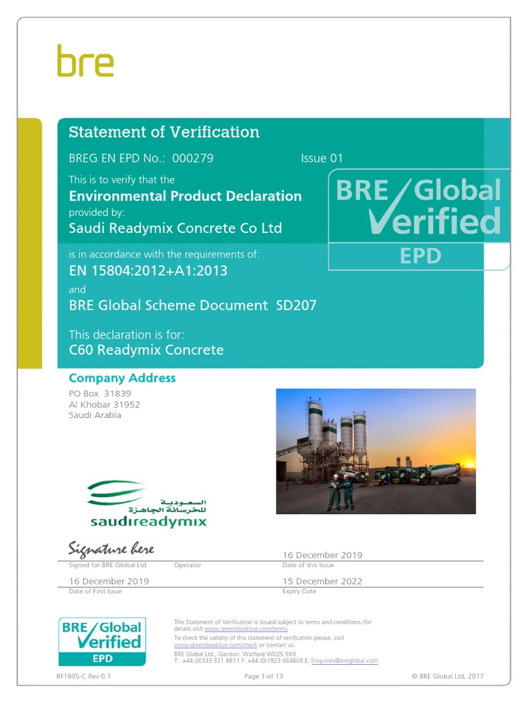 Saudi Ready Mix Environmental Product Declaration | PDF | Concrete ...