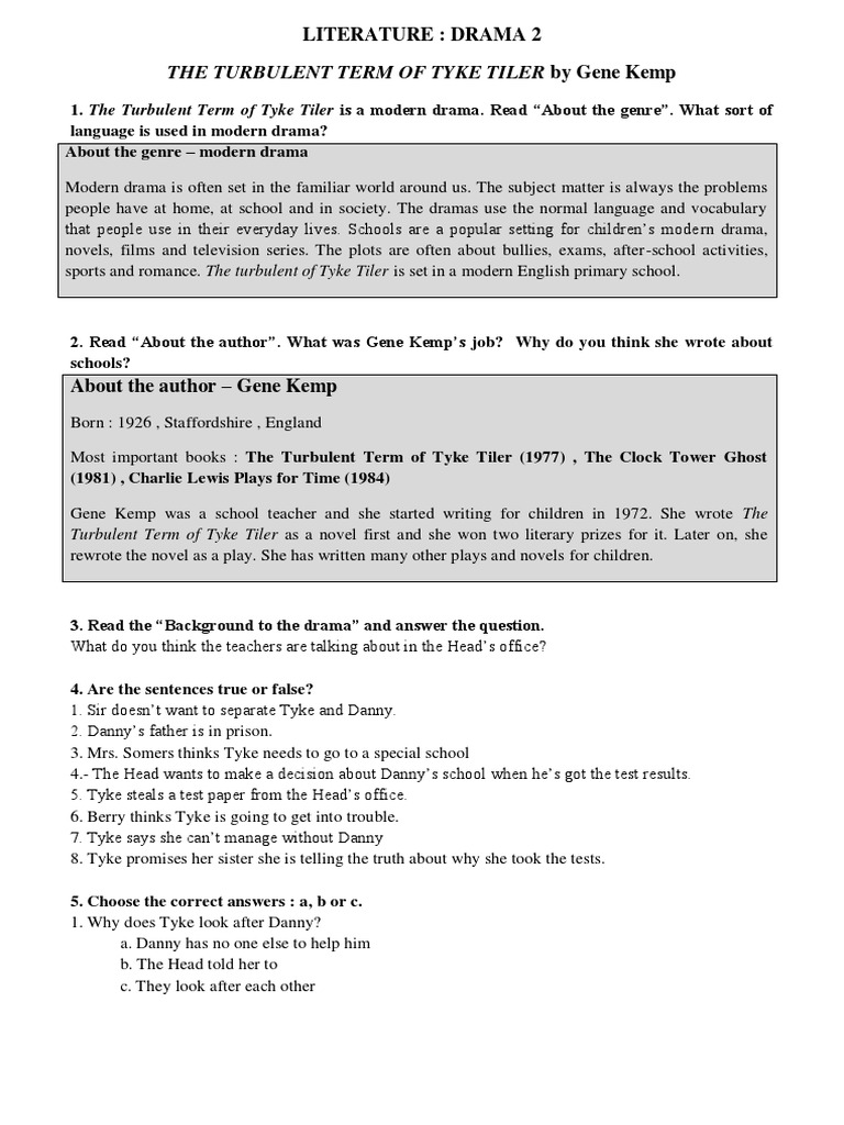 Worksheet The Turbulent Term of Tyke Tiler | PDF