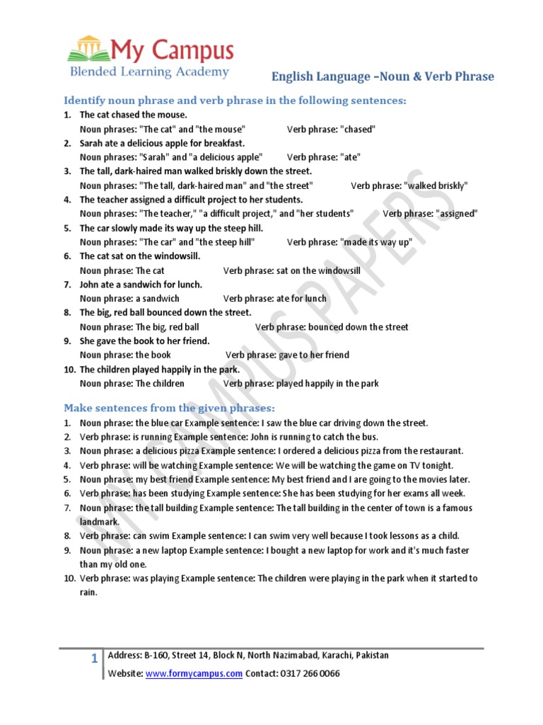 MyCampus English Noun & Verb Phrase | PDF | Phrase | Verb