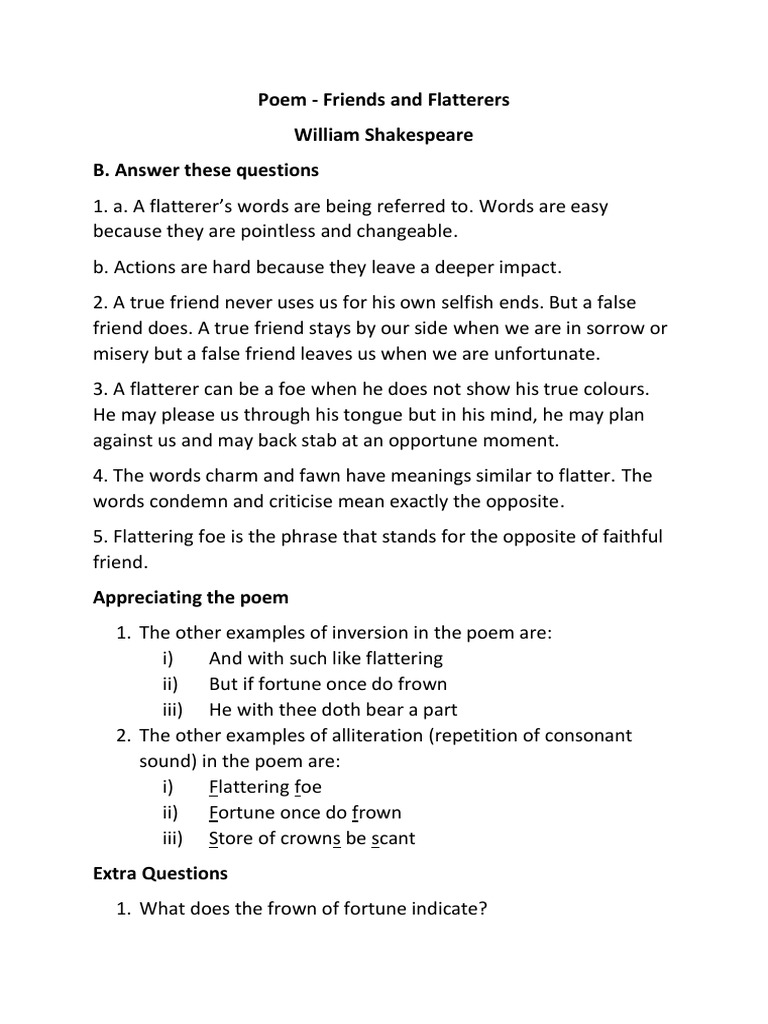 Class 7th Poem - Friends and Flatterers | PDF